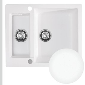 Sink Quality Ferrum, kuchyňský granitový dřez 605x495x210 mm + sifon, bílá, SKQ-FER.W.5KBO.X