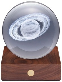 Tmavě hnědá LED stmívatelná stolní lampa z ořechového dřeva se skleněným stínidlem (výška 12 cm) Amber – Gingko