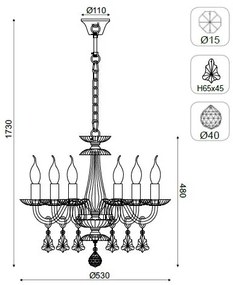 ACA DECOR Křišťálový lustr LOMPELIA max. 6x40W/E14/230V/IP20, zlatý