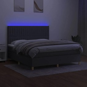 Box spring postel s matrací a LED tmavě šedá 180x200 cm textil 3135614