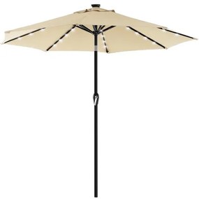 Sonnenschirm mit LED-Solar-Beleuchtung beige