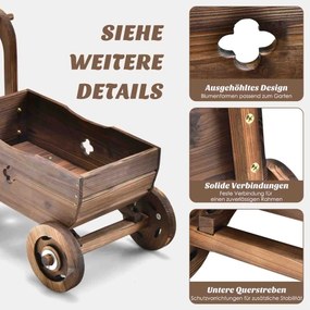 Costway Květinový vozík dřevěný květináč s kolečky – 68 × 38,5 × 53,5 cm, hnědý