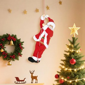 HOMCOM Santa Claus 60 cm zpívající a lezoucí Santa Claus s dárkem, lanová zvuková funkce do interiéru, červený