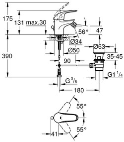 GROHE Swift - Páková bidetová baterie, velikost S, chrom 23266000