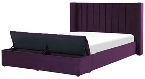 Sametová postel s lavicí 160 x 200 cm, fialová NOYERS Beliani