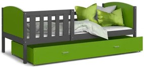 Dětská postel TAMI P 90x200 cm s šedou konstrukcí v zelené barvě se šuplíkem