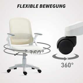 HOMCOM ergonomická síťovaná kancelářská židle se sklápěcími područkami, bederní oporou, nastavitelná výška a náklon — bílá