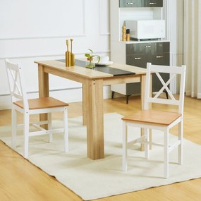 HOMCOM Set 2 jídelních židlí z masivního dřeva, kuchyňské židle v rustikálním stylu s křížovým opěradlem v bílé a dubové barvě