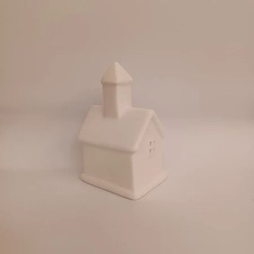 LED dekorace kostelíček na baterie 7,5 × 6 × 12 cm, keramický, LR44, teple bílá