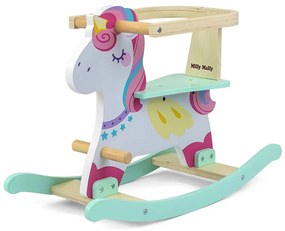 Dřevěný houpací koník s opěradlem Milly Mally Lucky 12 Unicorn Barva: Růžová