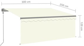 vidaXL Marketos Automatická markýza roleta LED a senzor větru 3x2,5 m krémová