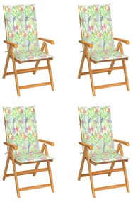 vidaXL Zahradní židle 4 ks s poduškami s potiskem listů masivní teak