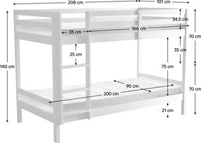 Kondela Patrová postel, 90x200, masivní dřevo, bílá, INEZA