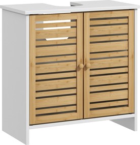 HOMCOM Skříňka pod umyvadlo Moderní koupelnová skříňka s magnetickými dvířky z bambusu a nastavitelnou policí 60x30x60 cm Bílá a přírodní | Aosom