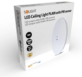 Solight LED stropní světlo PLAIN s PIR sensorem, 18W, 1260lm, 3000K, kulaté, 33cm