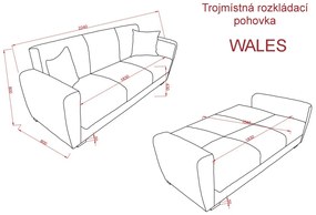 Trojmístná rozkládací pohovka s úložným prostorem Wales - šedá