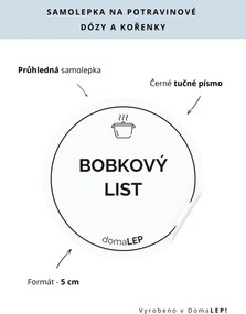 Samolepka na kořenky BOBKOVÝ LIST průhledná 5 cm tučné písmo