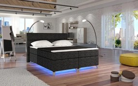 Postel Boxspring Amadeus + LED 200x180, černo-šedá (pytlovina - bao 02)