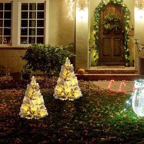 HOMCOM Vánoční stromek s LED osvětlením, sada 2 ks, 107 cm, šišky, červené bobule, nehořlavý, zelená/bílá