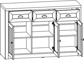 Komoda PROVENCE K3SP, bílá - borovice andersen / dub lefkas