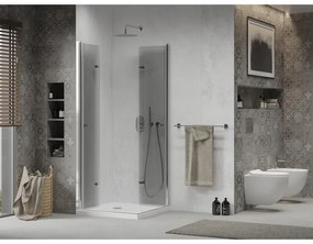 Mexen Lima Duo skládací sprchový kout 90 x 90 cm, Průhledné, Chromovaná + sprchová vanička Flat - 856-090-090-01-02-4010