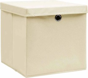 Úložné boxy s víky 10 ks 28 x 28 x 28 cm krémové 325218
