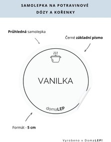 Samolepka na kořenky VANILKA průhledná 5 cm základní písmo
