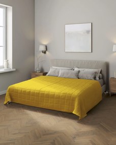 Přehoz s prošitím do čtverců barva žlutá látka pletený vzor