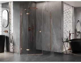 Mexen Lunar, pětiúhelníkový sprchový kout s levým sklonem 80 x 90 cm, 8mm čiré sklo, profil měděná matná, 831-080L-090P-65-00-L
