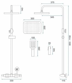 Sprchový set s termostatem Rea Rob černý - vanová baterie, dešťová, ruční a bidetová sprcha