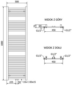 Mexen Hades koupelnový radiátor 1800 x 500 mm, 843 W, Bílá - W104-1800-500-00-20