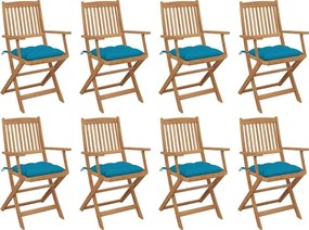 vidaXL Skládací zahradní židle s poduškami 8 ks masivní akácie [3075101] Barva: Světle modrá