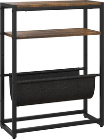 HOMCOM Koncový stolík s policí a stojanem na časopisy - Průmyslový design - 43D x 18Š x 56V cm Tmavě hnědý