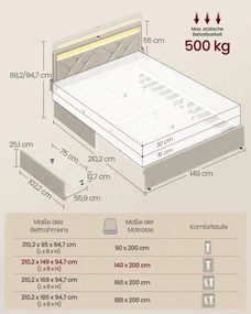 Manželská postel s LED osvětlením 140 cm RMB827LH01