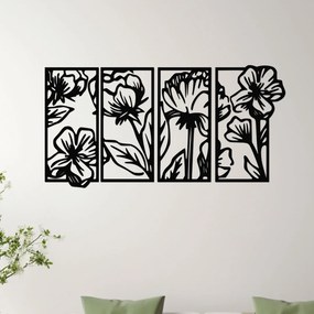 dřevo života 4 dílný obraz květin - FLORIST Zvolte barvu dekoru: Černá, Rozměry šxv (cm): 157x80