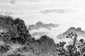 Samolepící tapeta černobílá čínská malba země - 300x200 cm