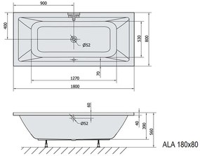 Sanjet masážní vana Ala 180x80 cm v systému Hydro s profi ovládáním VR1