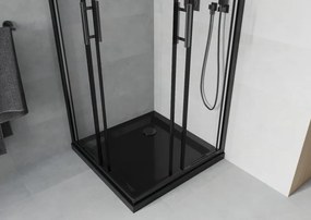 Mexen Rio, čtvercový sprchový kout 90 x 90 cm, 6mm čiré sklo, černý profil + černá sprchová vanička, 860-090-090-70-00-4070B