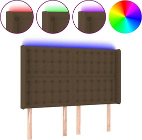 Čelo postele s LED tmavě hnědé 147 x 16 x 118/128 cm textil 3124483
