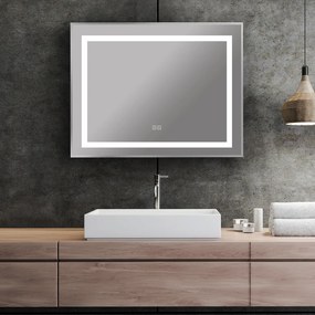 Smartzrcadla Koupelnové zrcadlo S-4660 s LED podsvícením 90 × 70 cm (stříbrný rám)