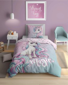 Detexpol Bavlněné ložní prádlo 160x200 cm pro teenagery s jednorožcem a nápisem Magic – DreamStyle – vzor 5576 A