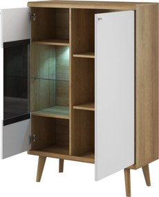 PSK Vitrínová skříň PORO, Dub Riviera/Bílá 90 cm