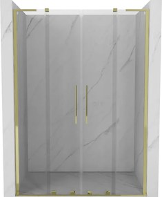 Mexen Velar L Duo, posuvné sprchové dveře do otvoru 140 cm, 8mm čiré sklo, zlatá lesklá, 871-140-003-02-50