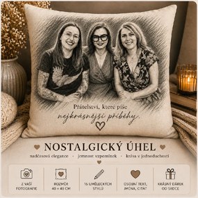 Personalizovaný polštář z fotografie – umělecký portrét 45 × 45 cm Styl portrétu:: Nostalgický uhel a skica