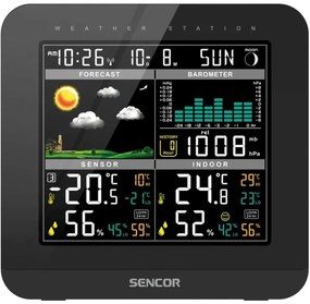 Sencor - Meteostanice s barevným LCD displejem a budíkem 3xAAA + 2x AA černá