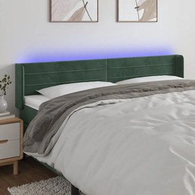 Čelo postele s LED tmavě zelené 203 x 16 x 78/88 cm samet