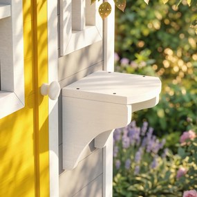 Outsunny dřevěný domeček do interiéru i exteriéru s dveřmi, okny, truhlíky a policemi — šedý, pro děti 3–8 let