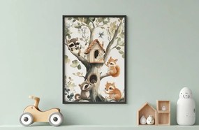 Lesní kamarádi - obraz - Zvířátka u domečku na stromě 74 - 50 x 70 cm - 649 Kč