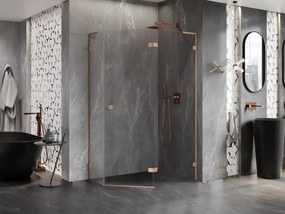 Mexen Lunar, L pravý výklopný pětiúhelníkový sprchový kout 100 x 90 cm, 8mm čiré sklo, profil měděná matná, 831L-100P-090L-65-00-P