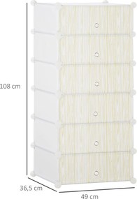 HOMCOM Plastový Stojan na Boty pro 6 Párů Obuvní Box do Předsíně, DIY Stohovatelné Regály Bílý 49 x 36,5 x 108 cm